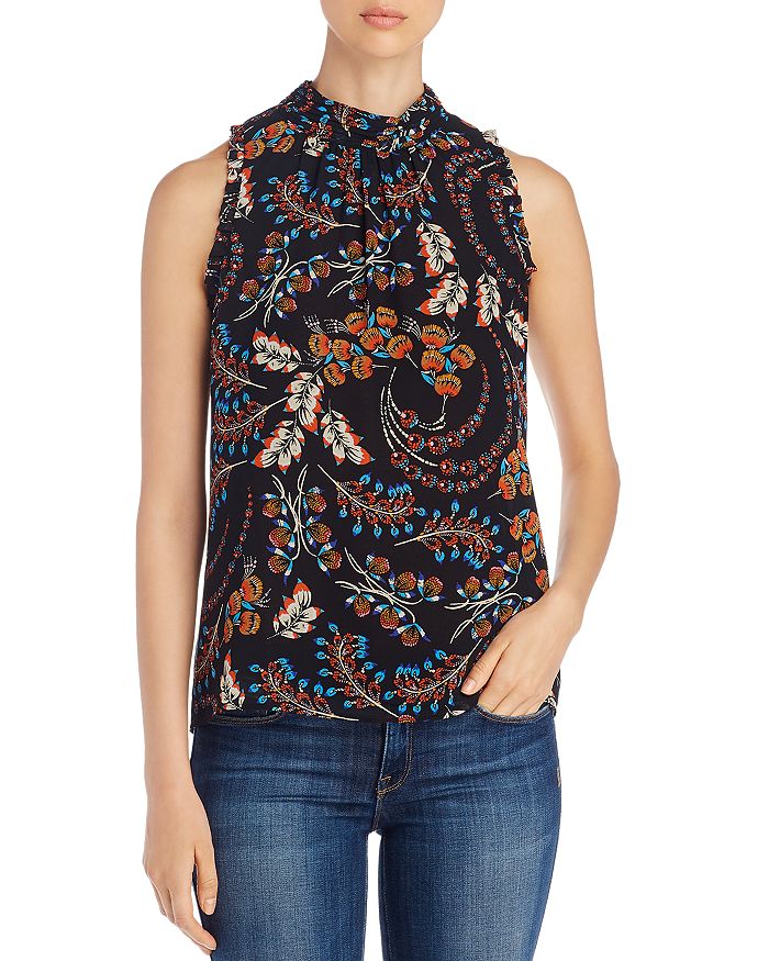 Daniel Rainn Sleeveless Floral Print Top In Black | ModeSens