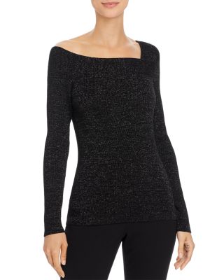 Donna Karan Metallic Asymmetric Neck Sweater | Bloomingdale's