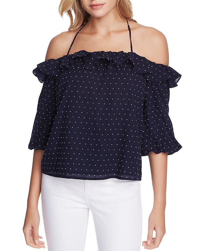 1.STATE Clip-Dot Off-the-Shoulder Halter Top | Bloomingdale's