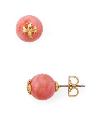 Tory Burch Semi-Precious Stone Logo Stud Earrings | Bloomingdale's