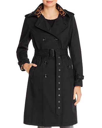 Jane Post Leopard Trim Belted Trench Coat | Bloomingdale's