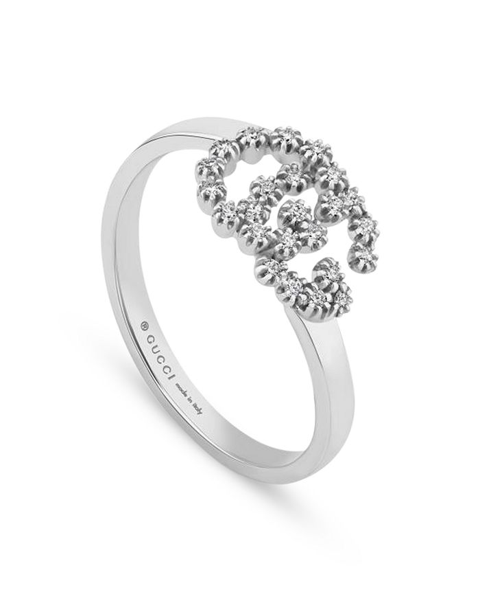 Gucci 18K White Gold Running Diamond Interlocking G Statement Ring ...