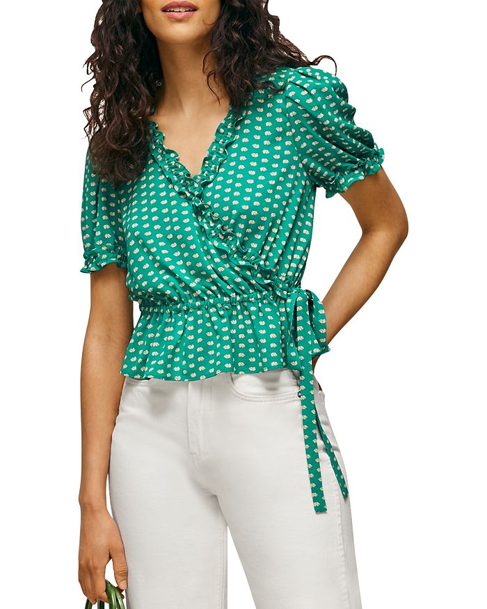 Whistles Elephant Print Ruffle Wrap Top | Bloomingdale's