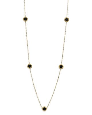 Lagos 18K Yellow Gold Covet Onyx Seven Station Caviar Bead Statement Necklace  32