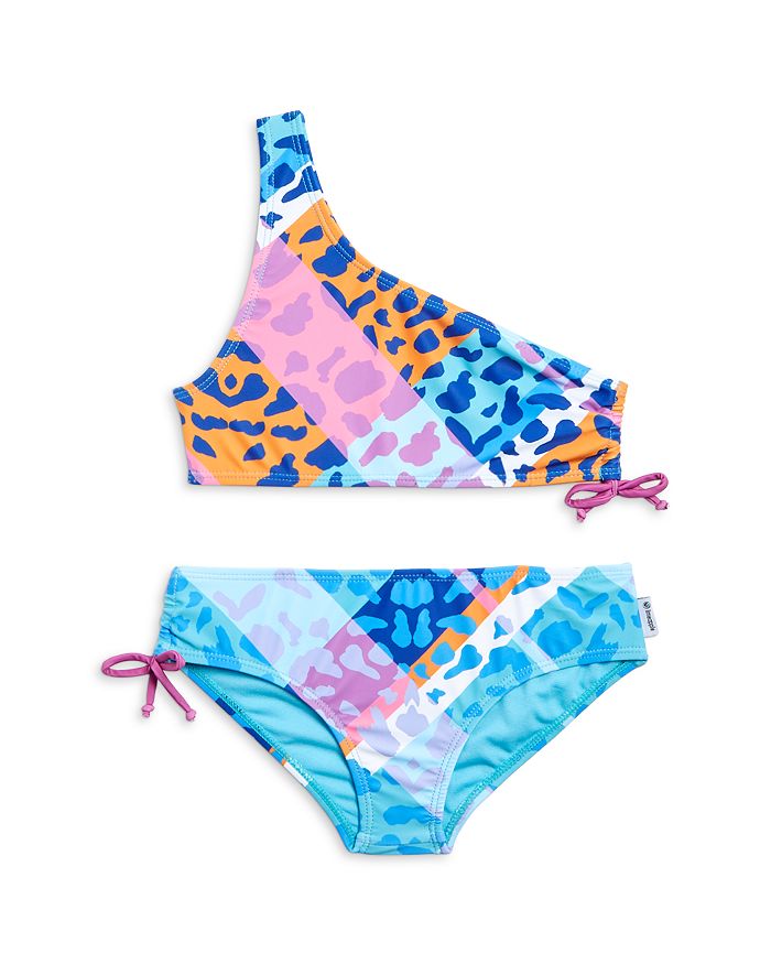 Limeapple Girls' Leopard Print Plaid Single Strap Two Piece Swimsuit ...
