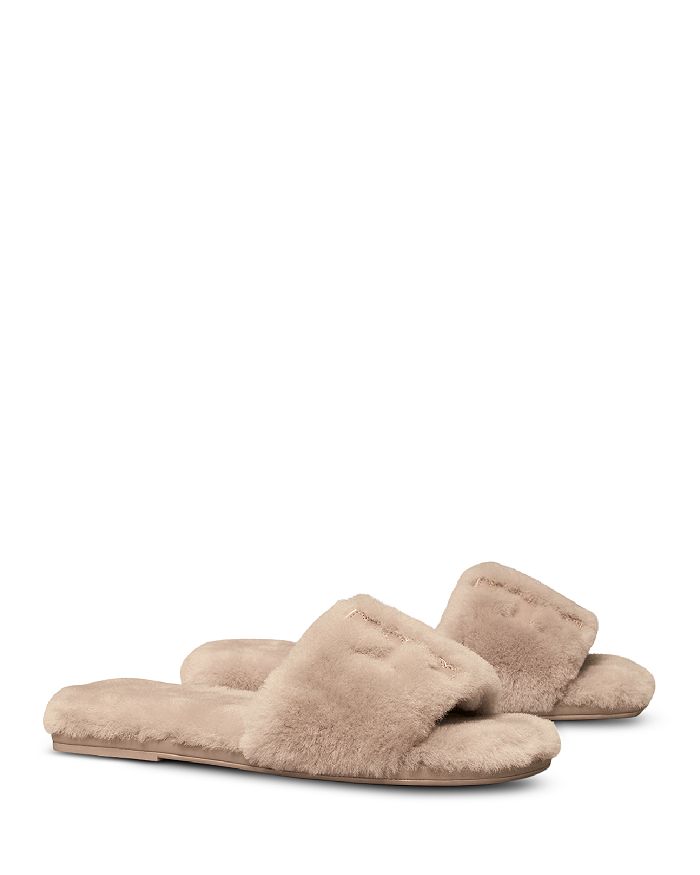 Tory Burch Women's Double T Shearling Slide | Bloomingdale's