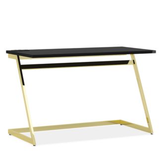 Furniture of America Union Black and Brass Writing Desk with USB Ports ...