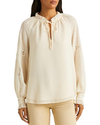 Ralph Lauren Embroidered Tie Neck Blouse | Bloomingdale's