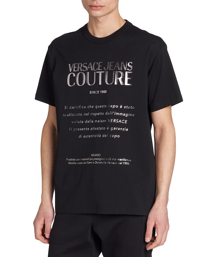 Versace Jeans Couture Cotton Metallic Warranty Label Logo Graphic Tee ...