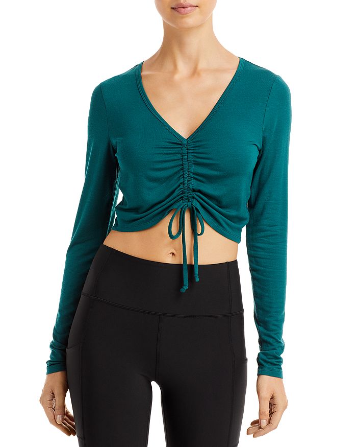 AQUA Adjustable Ruched Cropped Top - 100% Exclusive | Bloomingdale's