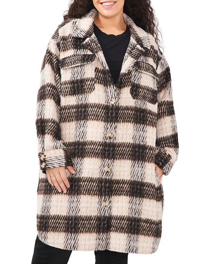 VINCE CAMUTO Plus Size Plaid Button Down Shacket | Bloomingdale's