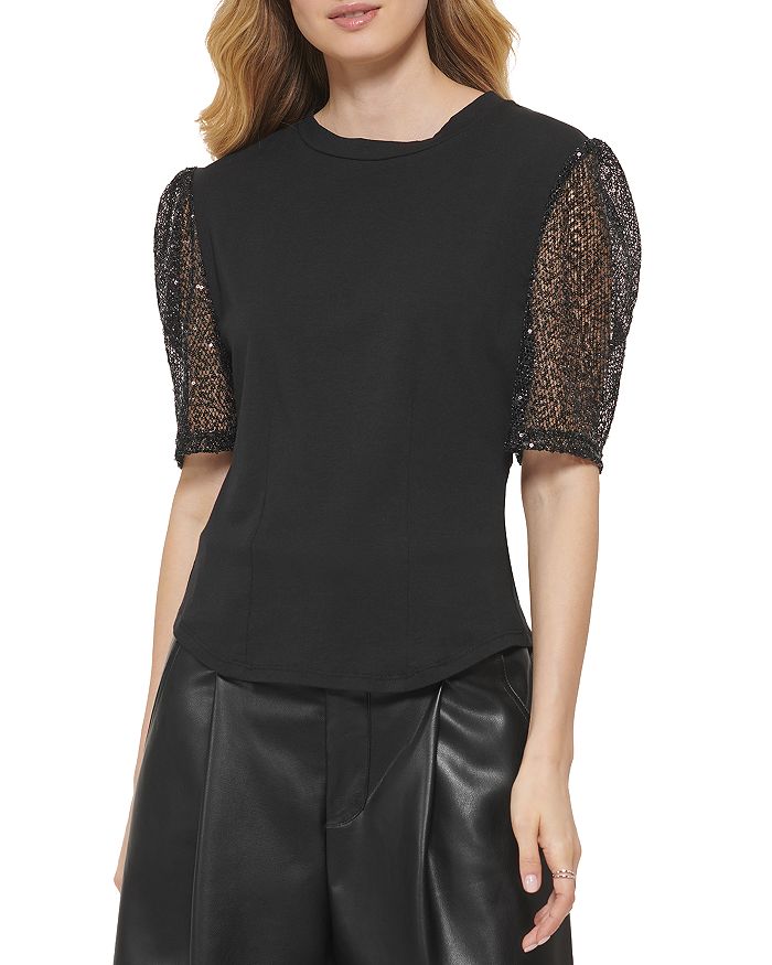 DKNY Sequin Mesh Sleeve Top | Bloomingdale's