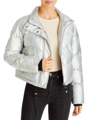 AQUA Iridescent Cropped Puffer Jacket - 100% Exclusive | Bloomingdale's