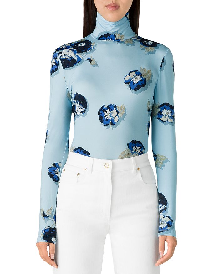 St. John Floral Print Turtleneck Top | Bloomingdale's