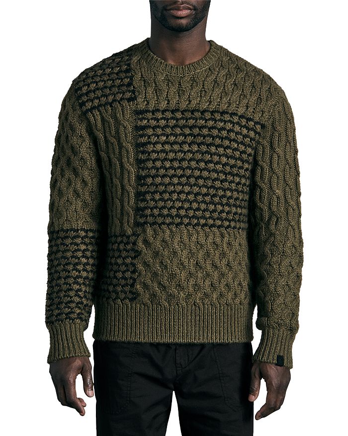 rag & bone Buffalo Check Cable Knit Relaxed Fit Crewneck Sweater ...