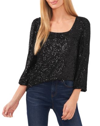 CeCe Sequined Scoop Neck Top | Bloomingdale's Women