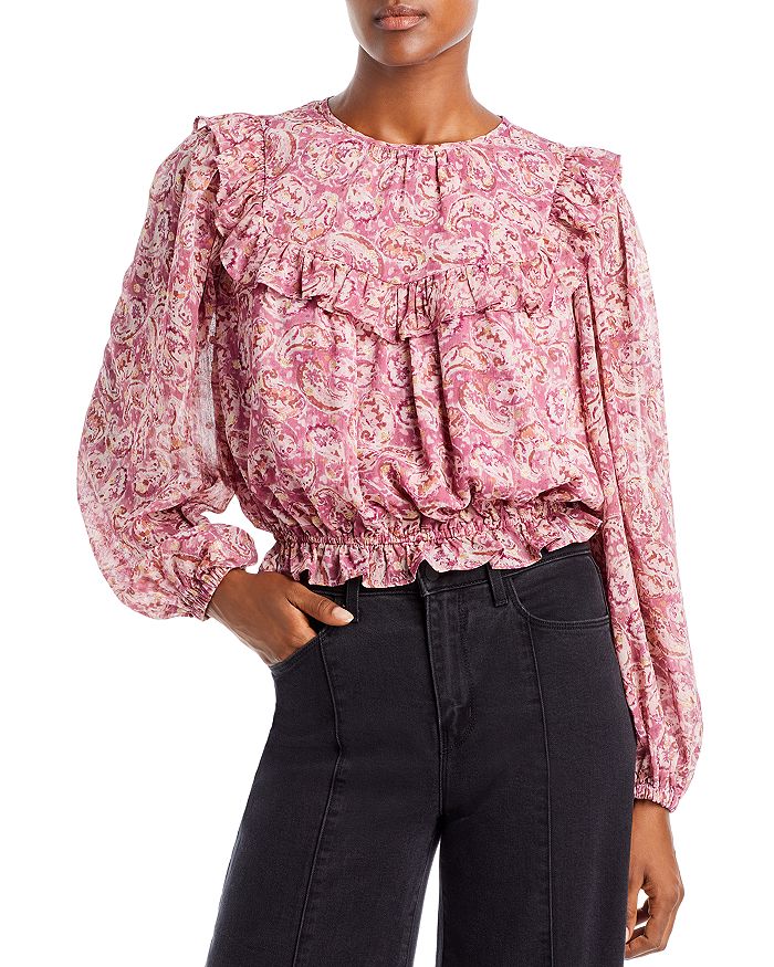 AQUA Watercolor Paisley Print Ruffle Top - 100% Exclusive | Bloomingdale's