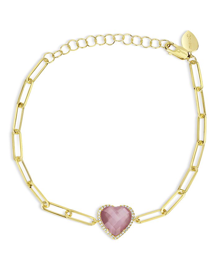 Meira T 14K Yellow Gold Pink Amethyst Heart Paperclip Chain Bracelet ...