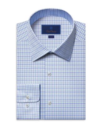 David Donahue Slim Fit Twill Check Button Front Dress Shirt ...