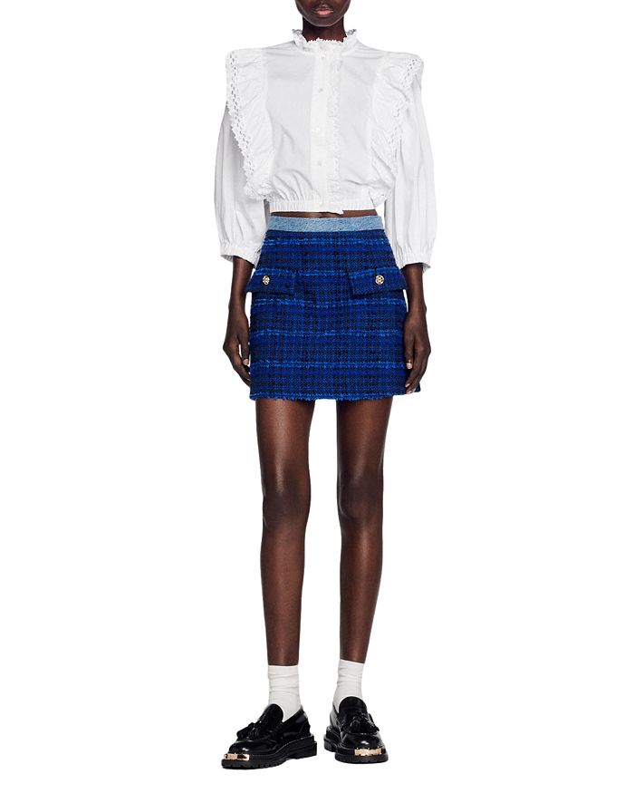 Sandro Catane Denim Trim Tweed Mini Skirt | Bloomingdale's