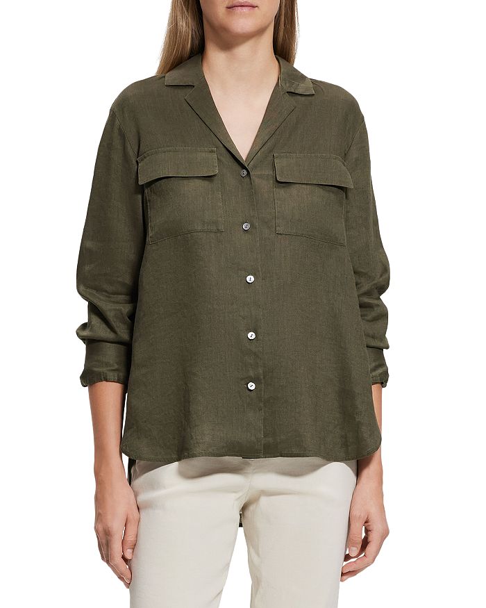 Theory Notched Collar Button Front Shirt | Bloomingdale's