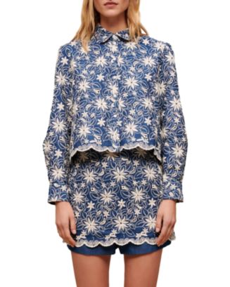 Maje Cinemo Embroidered Eyelet Cropped Jacket | Bloomingdale's