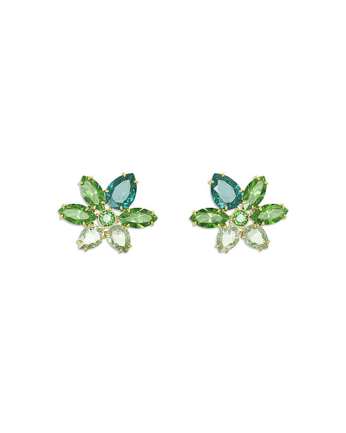 Swarovski Gema Green Crystal Flower Stud Earrings in Gold Tone ...