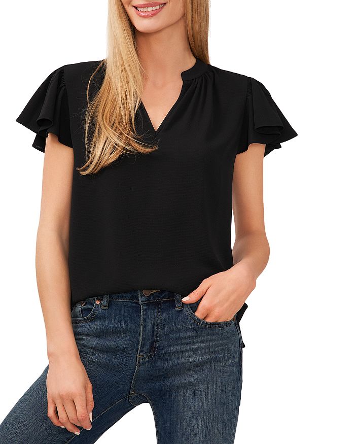 CeCe Split Neck Flutter Sleeve Top | Bloomingdale's