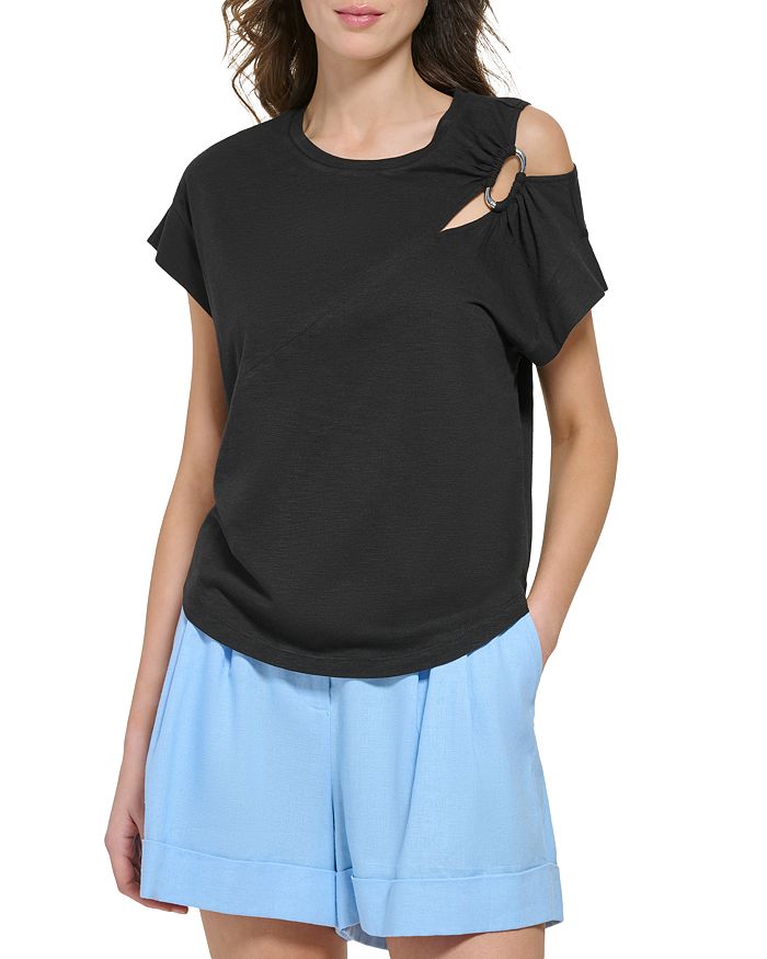 DKNY Cotton Blend Cut Out Shoulder Top | Bloomingdale's