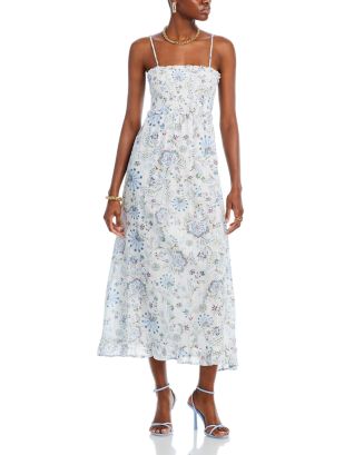 AQUA Floral Print Smocked Midi Dress - Exclusive | Bloomingdale's
