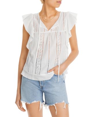 AQUA Cotton Flutter Sleeve Top - 100% Exclusive | Bloomingdale's