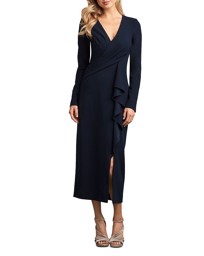 Tadashi Shoji V Neck Side Ruffle Dress | Bloomingdale's