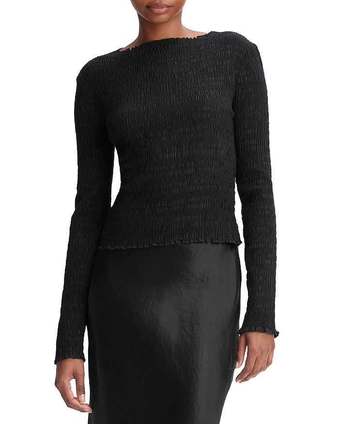 Vince Smocked Long Sleeve Crinkle Top | Bloomingdale's