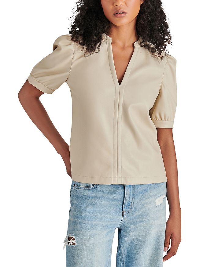 STEVE MADDEN Jane Faux Leather Top | Bloomingdale's