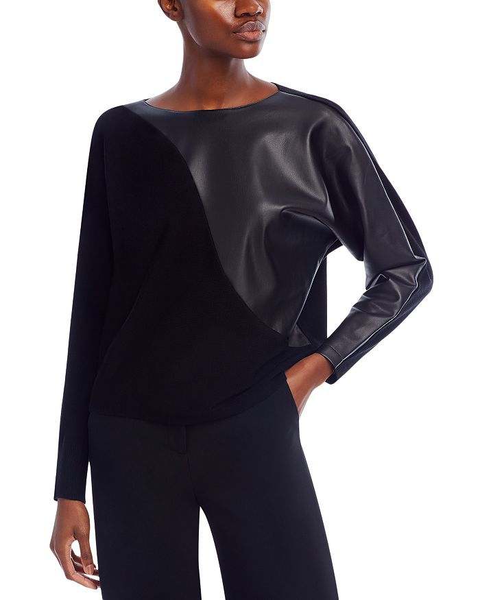 Sioni Faux Leather Front Dolman Sleeve Sweater | Bloomingdale's