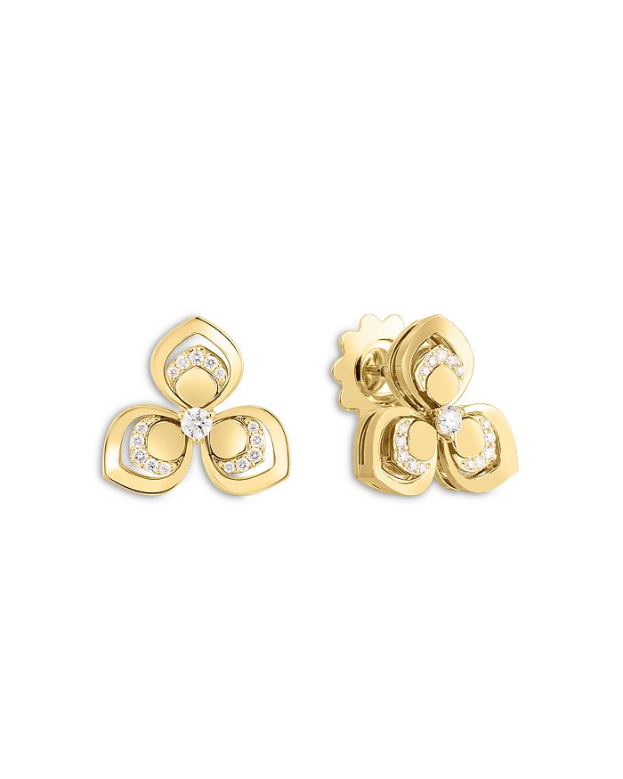 Roberto Coin 18K Yellow Gold Petal Diamond Flower Stud Earrings ...