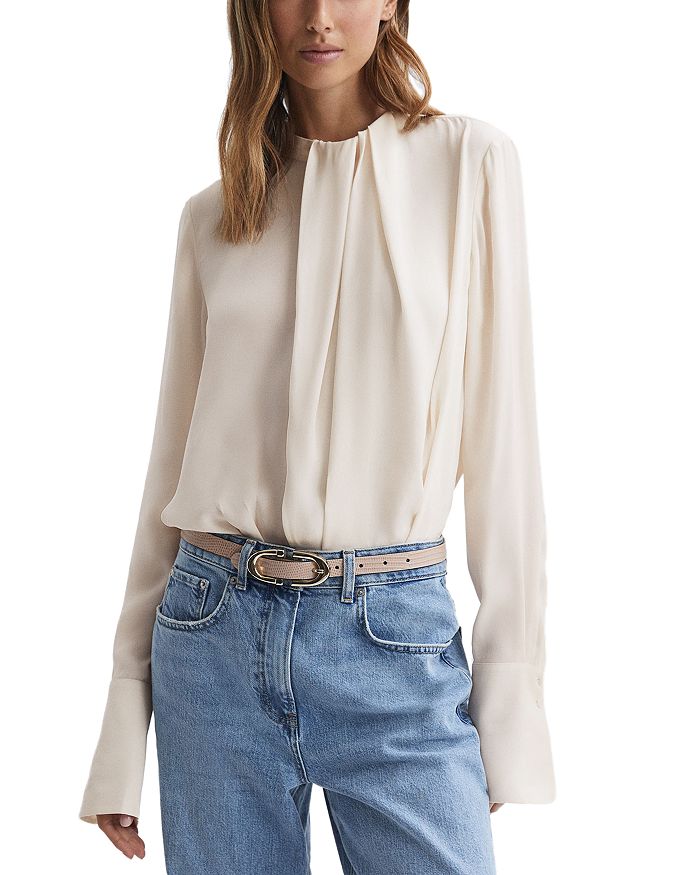 REISS Paloma Draped Neck Blouse | Bloomingdale's