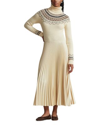 Ralph Lauren Fair Isle Turtleneck Pleated Dress | Bloomingdale's