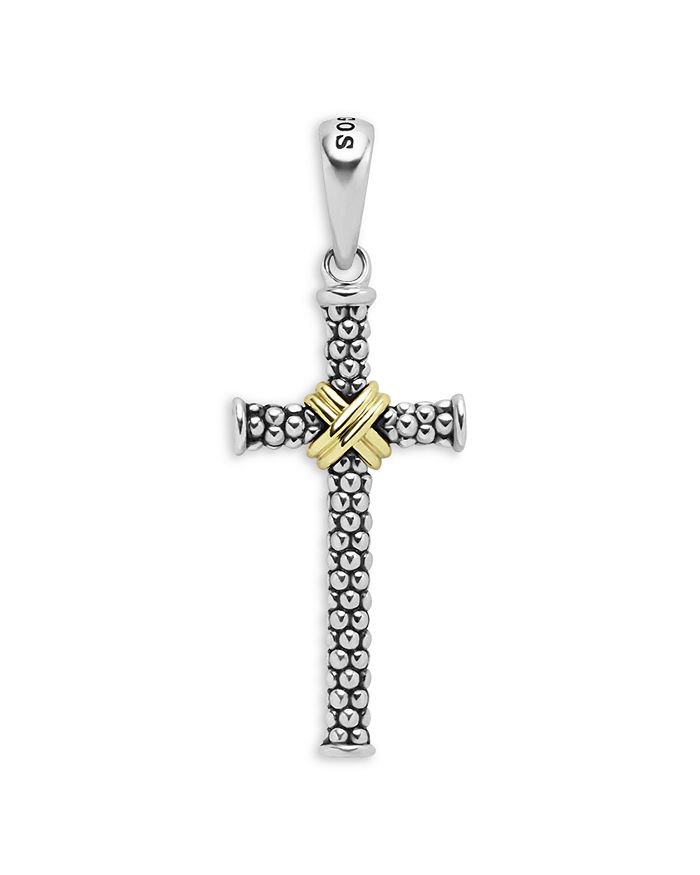 LAGOS Men's 18K Yellow Gold Sterling Silver Anthem Caviar Bead X Cross ...