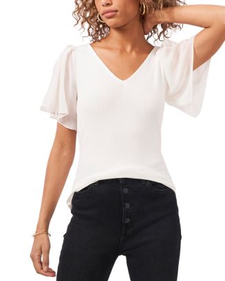 1.STATE Mixed Media Flutter Sleeve Top | Bloomingdale's