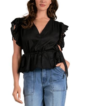 Elan Ruffled Sleeve V Neck Top | Bloomingdale's