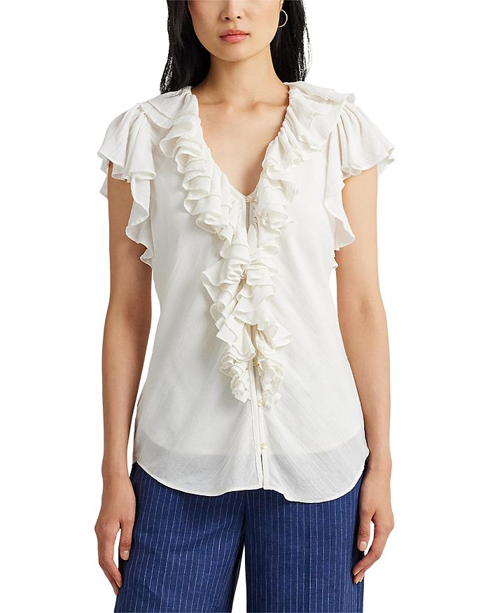 Ralph Lauren Button Front Ruffled Top | Bloomingdale's