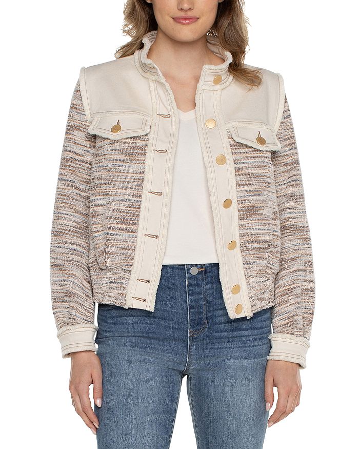 Liverpool Los Angeles Cropped Denim Mixed Media Jacket | Bloomingdale's