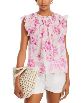 AQUA Smocked Flutter Sleeve Top - Exclusive | Bloomingdale's