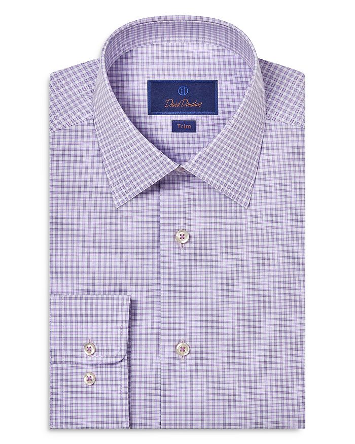 David Donahue Trim Fit Dobby Micro Check Dress Shirt | Bloomingdale's