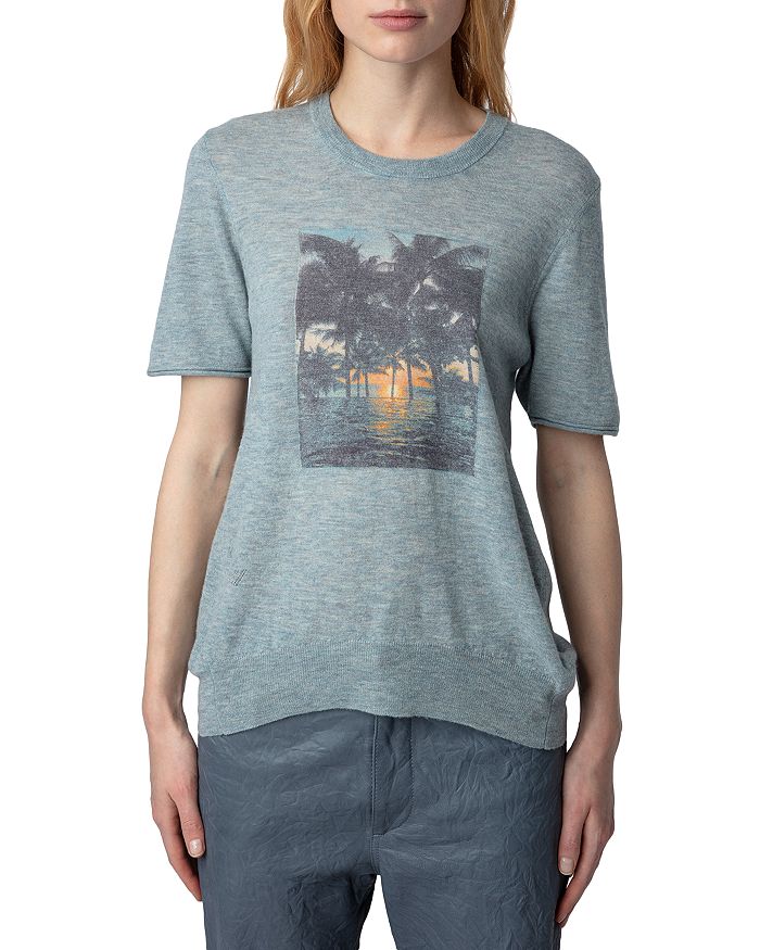 Zadig & Voltaire Ida Tropical Graphic Cashmere Sweater Tee | Bloomingdale's