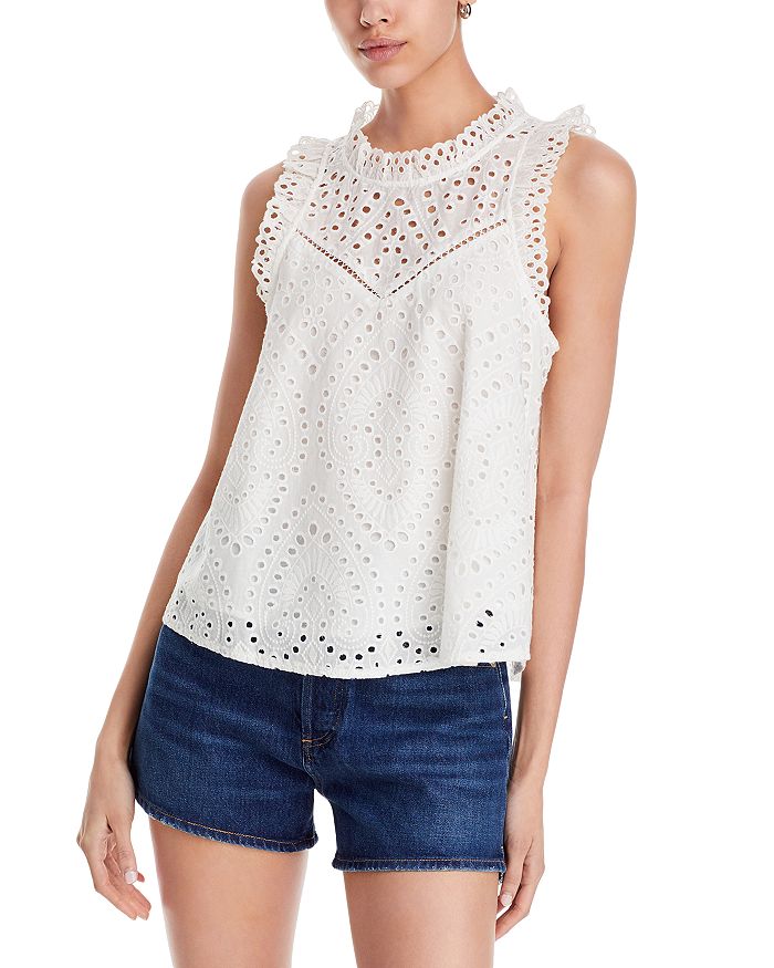 AQUA Eyelet Tank Top - Exclusive | Bloomingdale's