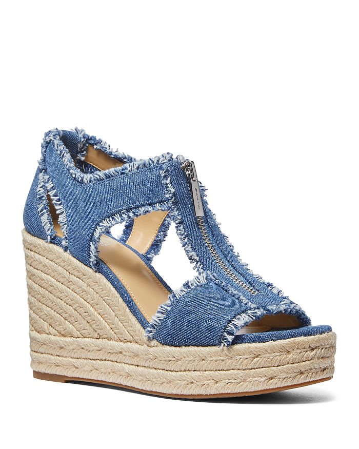 Michael Kors Women's Berkley Distressed Denim Espadrille Wedge Heel ...