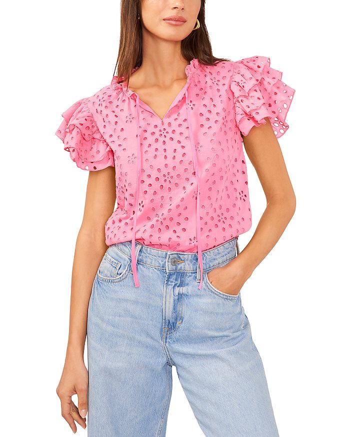 1.STATE Cotton Eyelet Flutter Sleeve Top | Bloomingdale's