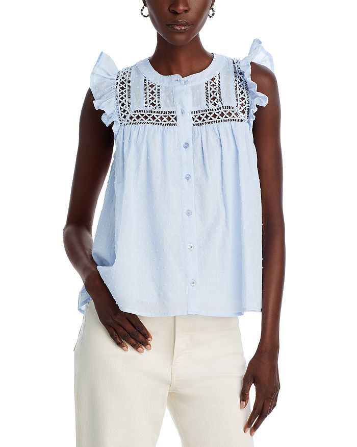 AQUA Ruffled Trim Clip Dot Blouse - Exclusive | Bloomingdale's